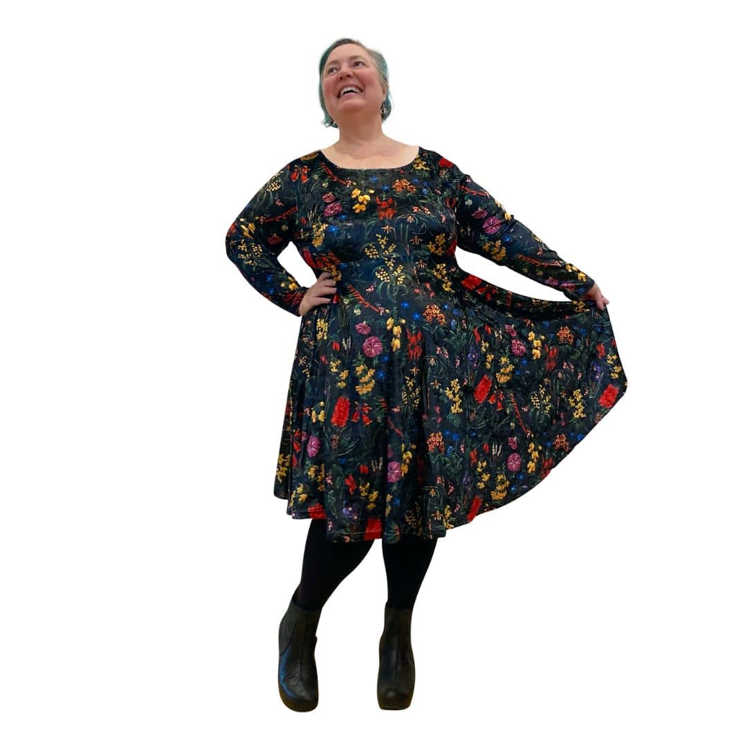 Australian Flora Print Velvet Long Sleeved Tea Dress – Joolz Fashion