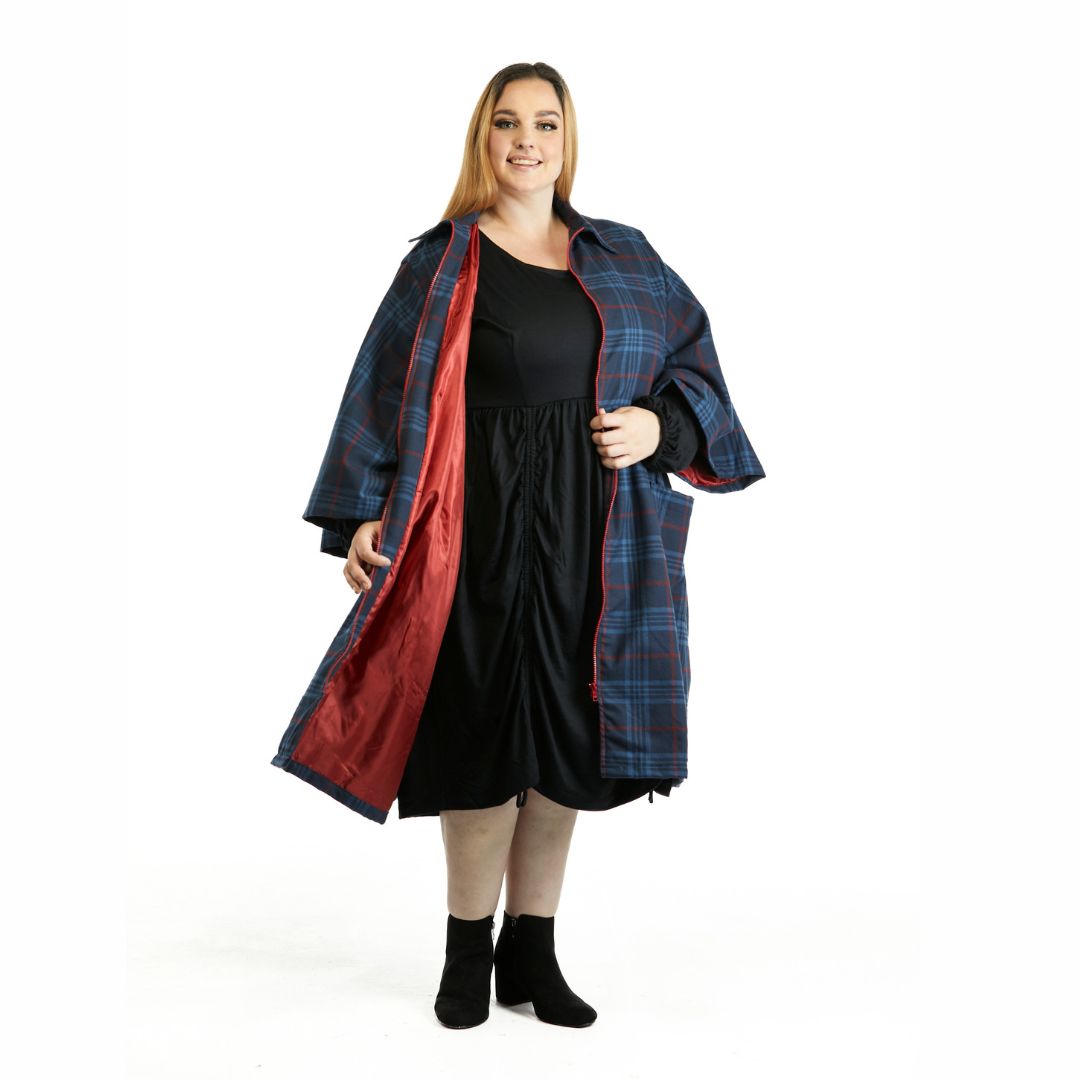 New Terry Coat - Navy and Red Tartan – Joolz Fashion