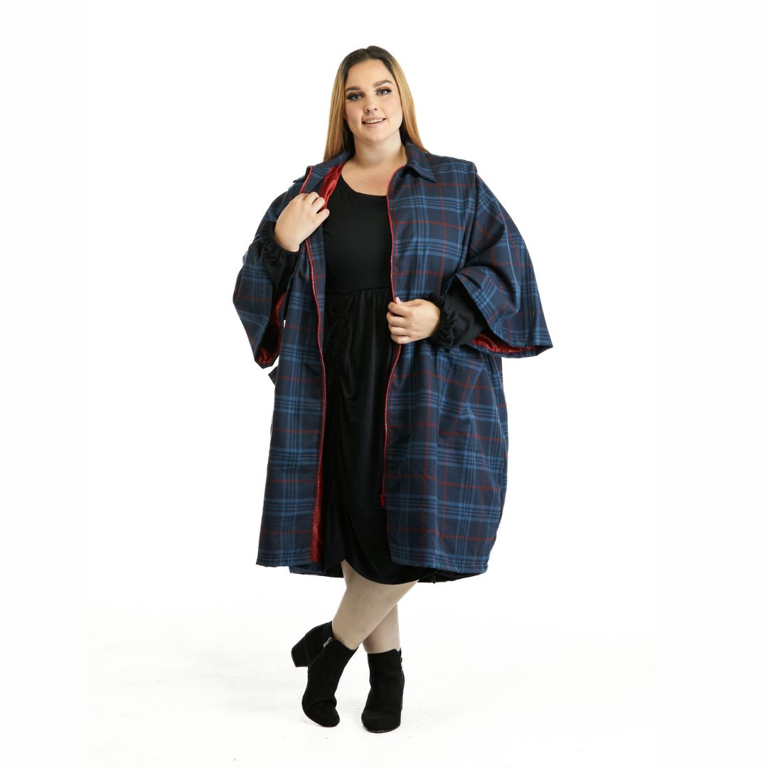 New Terry Coat - Navy and Red Tartan – Joolz Fashion