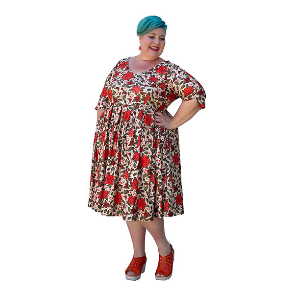Vee dress with Sleeves in Orange Flora Plus Size Made to order 14 - 36 ...